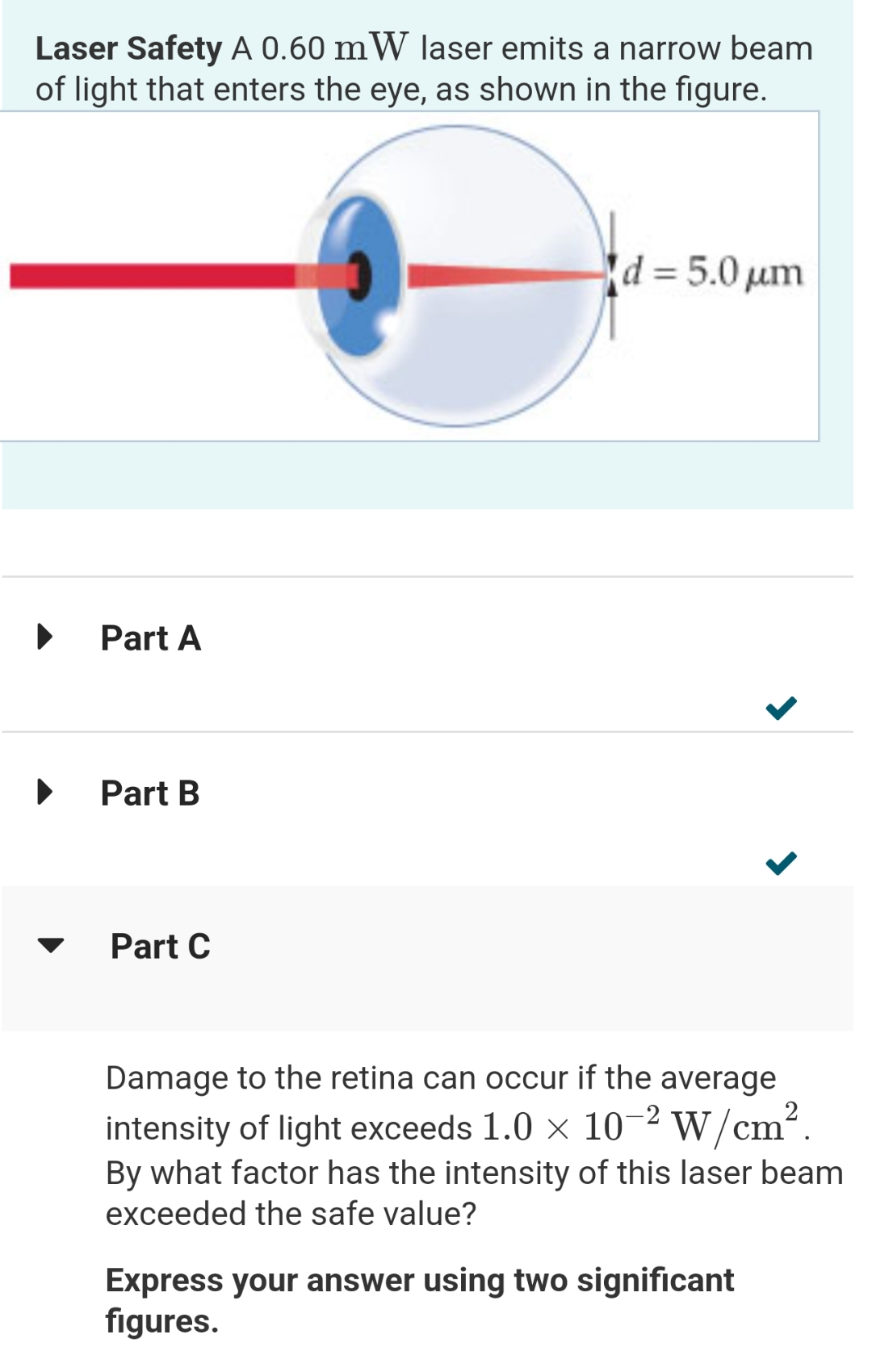 Solved Laser Safety A 0.60mW ﻿laser emits a narrow beam of | Chegg.com