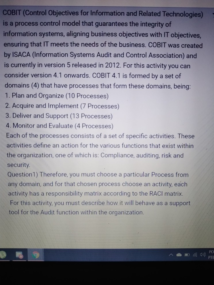 COBIT (Control Objectives for Information and Related | Chegg.com