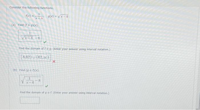 Solved Consider the following functions. f(x)=x−61,g(x)=x−8 | Chegg.com