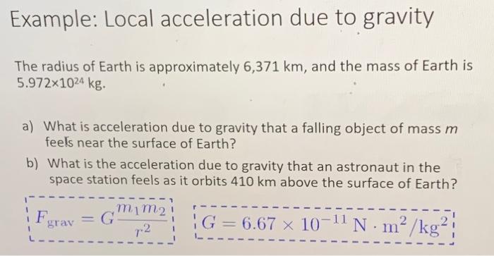 Solved Example: Local acceleration due to gravity The radius | Chegg.com
