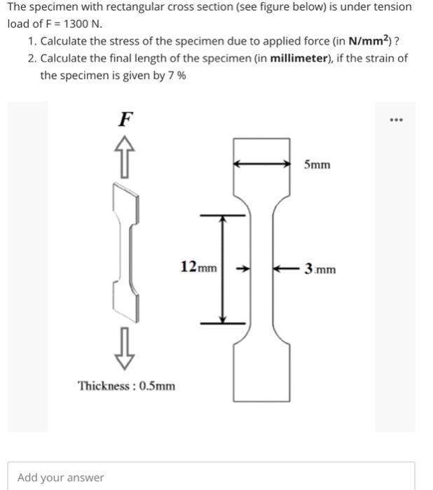 Solved The specimen with rectangular cross section (see | Chegg.com