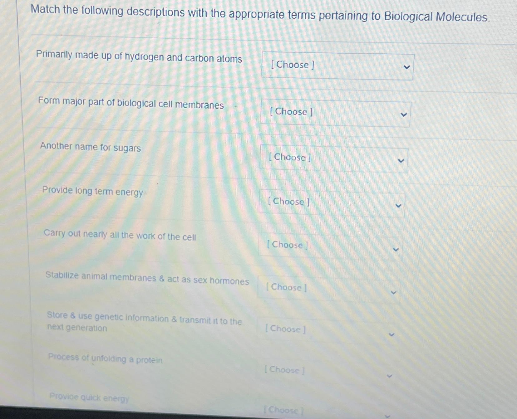 Solved Match the following descriptions with the appropriate | Chegg.com