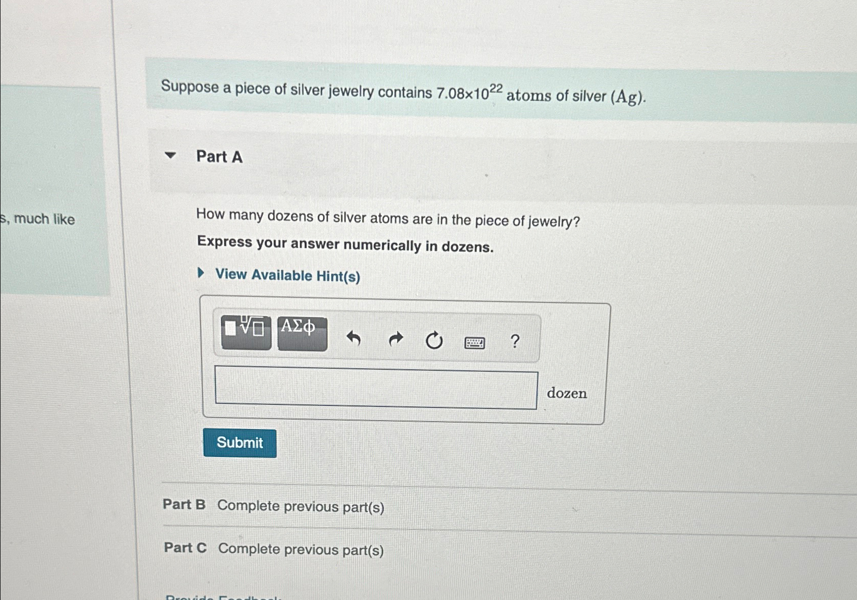 Solved Suppose a piece of silver jewelry contains 7.08×1022 | Chegg.com