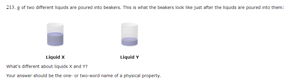 Solved g ﻿of two different liquids are poured into beakers. | Chegg.com