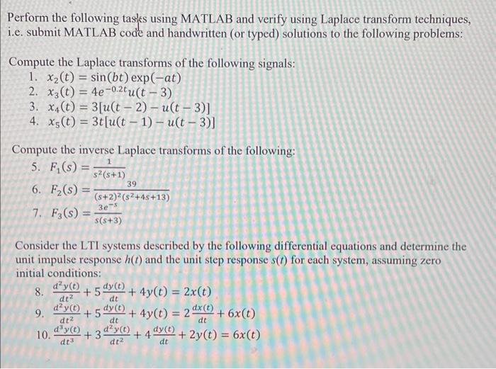 Solved Perform the following tasks using MATLAB and verify | Chegg.com
