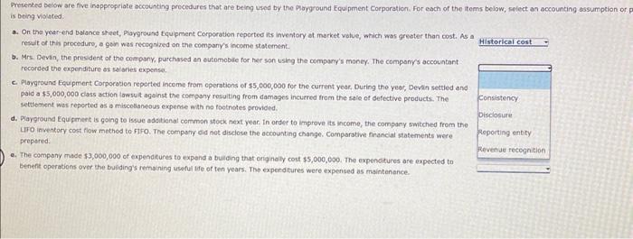 Solved Presented below are five inappropriate accounting | Chegg.com