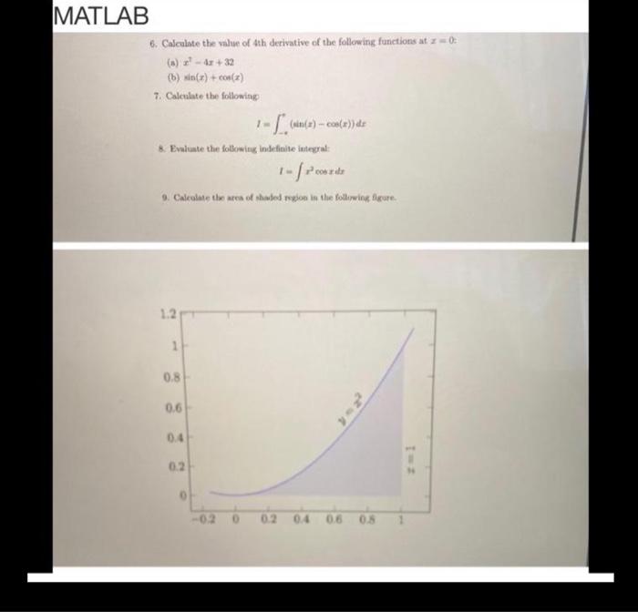 Solved MATLAB 6. Calculate the value of 4th derivative of | Chegg.com