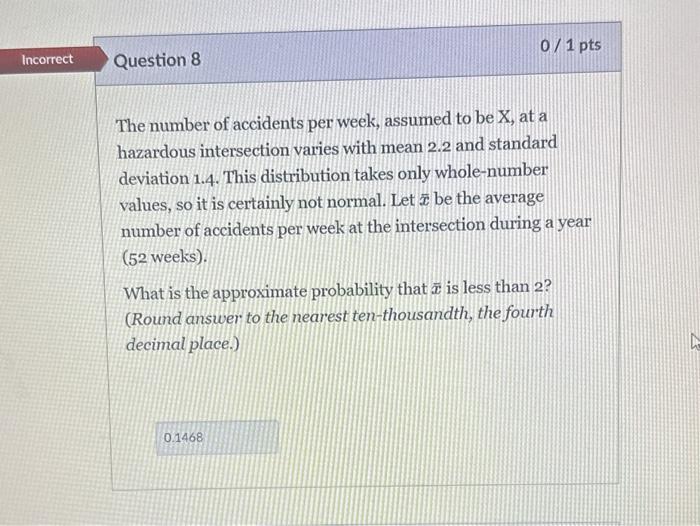 Solved The number of accidents per week, assumed to be X, at | Chegg.com