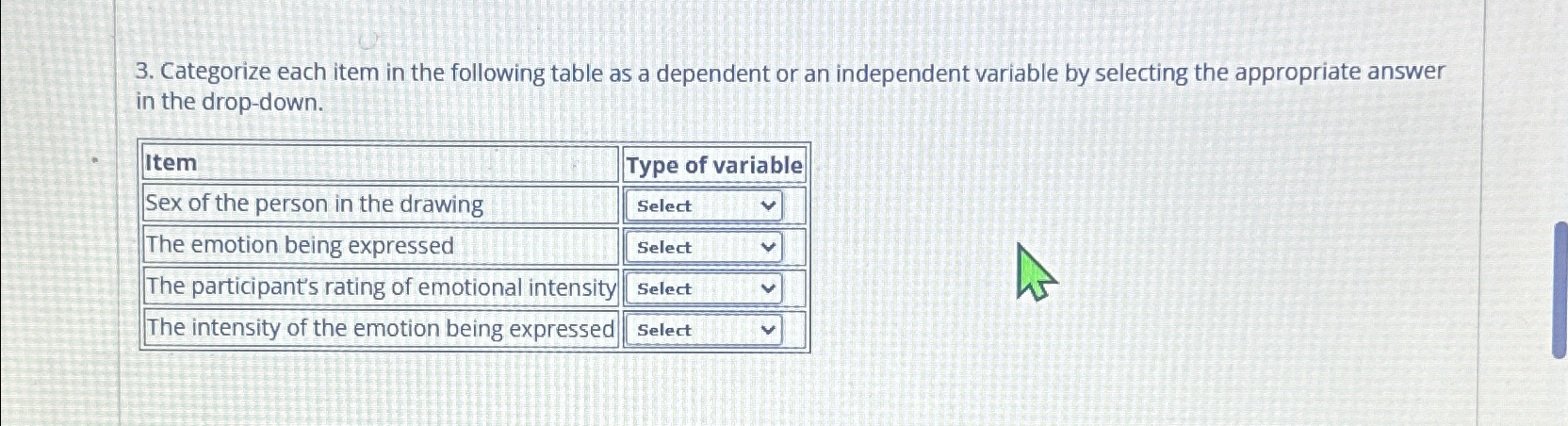 Solved Categorize each item in the following table as a | Chegg.com