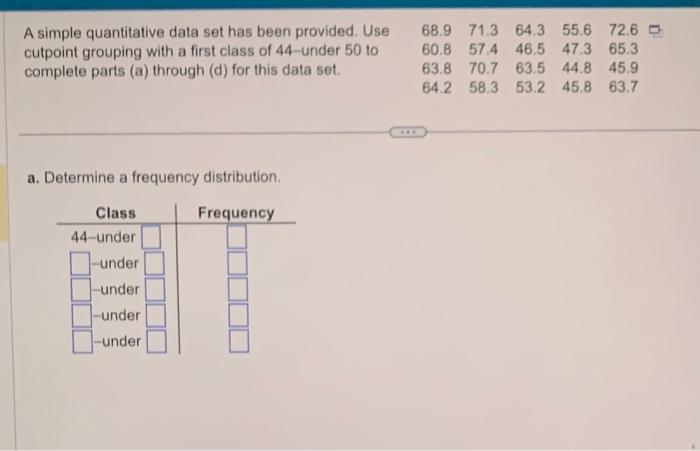 Solved A simple quantitative data set has been provided. Use | Chegg.com