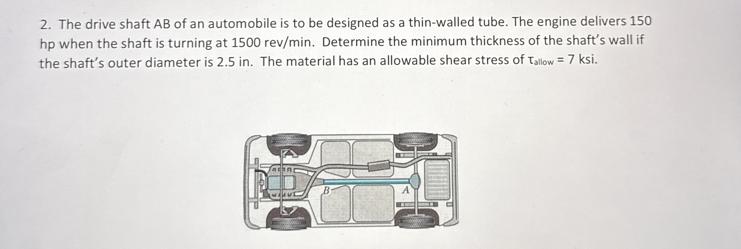 Solved The drive shaft AB ﻿of an automobile is to be | Chegg.com