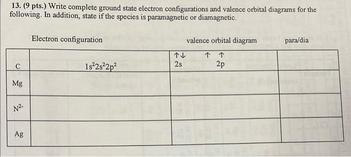 Solved 13 9 Pts Write Complete Ground State Electron