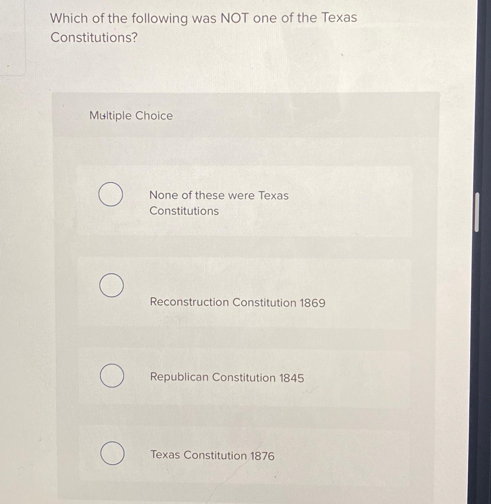 Solved Which of the following was NOT one of the Texas | Chegg.com