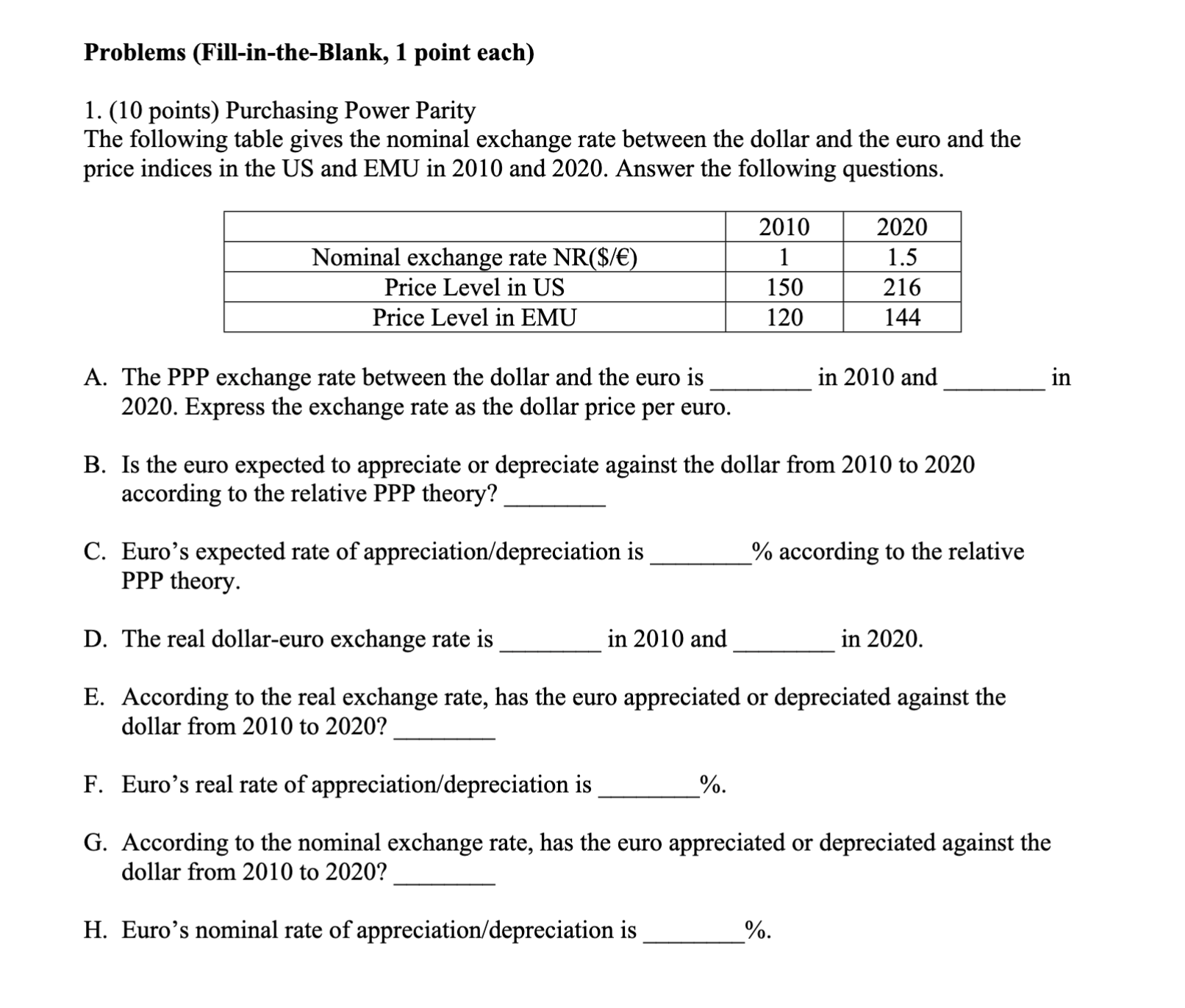 Solved Problems (Fill-in-the-Blank, 1 ﻿point each) 1. (10 | Chegg.com