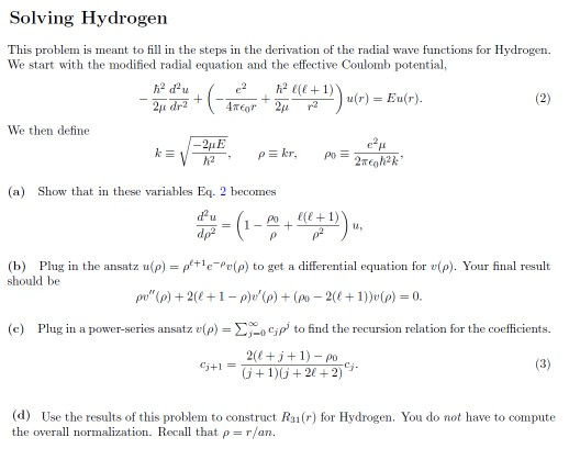 Solved Solving Hydrogen This problem is meant to fill in the | Chegg.com