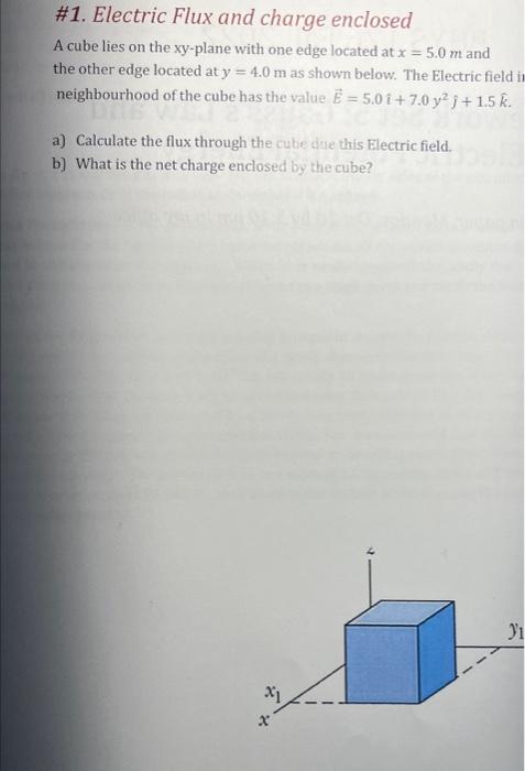 Solved #1. Electric Flux and charge enclosed A cube lies on | Chegg.com