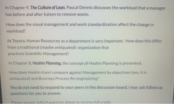 Solved In Chapter 9, The Culture of Lean, Pascal Dennis | Chegg.com