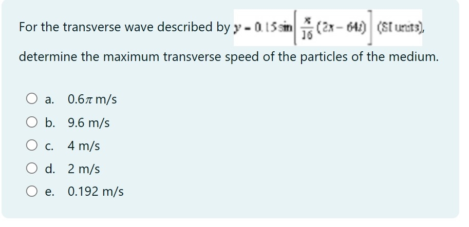 Solved For the transverse wave described by | Chegg.com