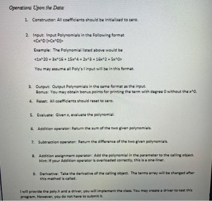 Solved Data Representation: Your Polynomial will be | Chegg.com