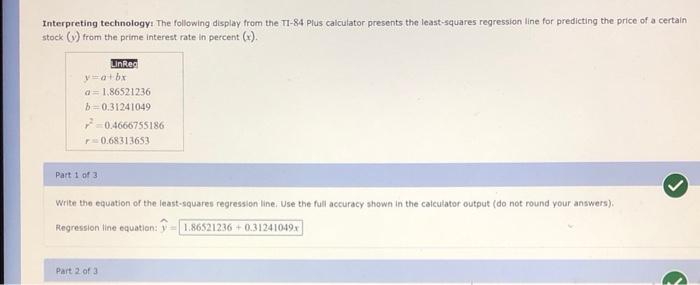 Solved Interpreting technologyı The following display from | Chegg.com