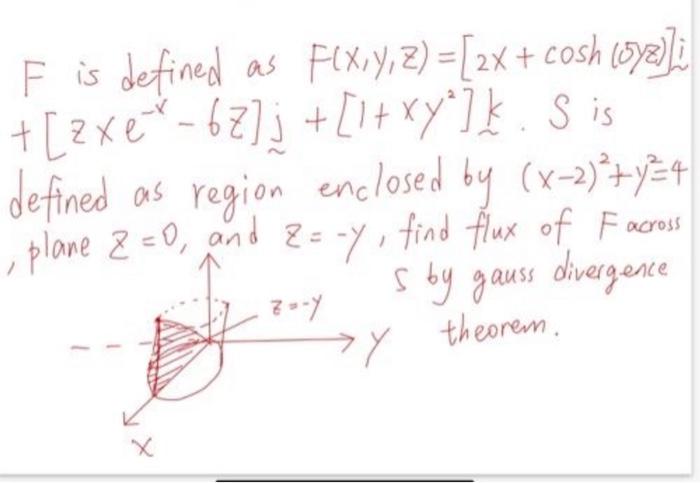 [Solved]: F is defined as F(x,y,z)=[2x+cosh(5yz)] i +[zxex6