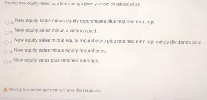 Solved The net new equity raised by a firm during a given | Chegg.com
