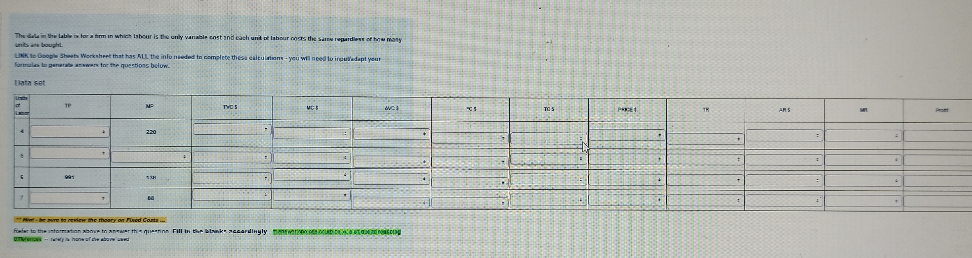 Solved The data in the table is for a firm in which labour | Chegg.com