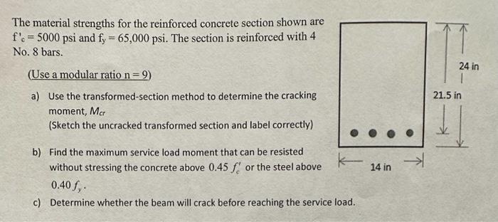 Solved The material strengths for the reinforced concrete | Chegg.com