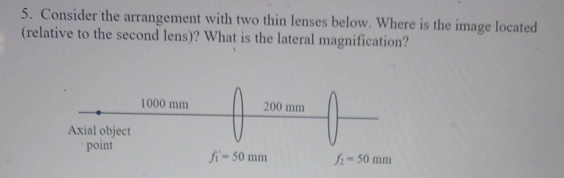 Solved 5. Consider the arrangement with two thin lenses | Chegg.com