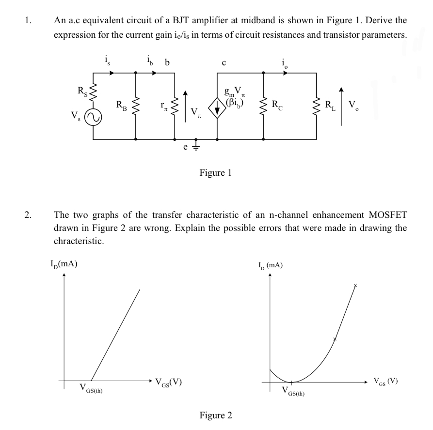 Solved An a.c equivalent circuit of a BJT amplifier at | Chegg.com