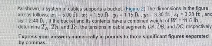 Solved As shown, a system of cables supports a bucket. | Chegg.com