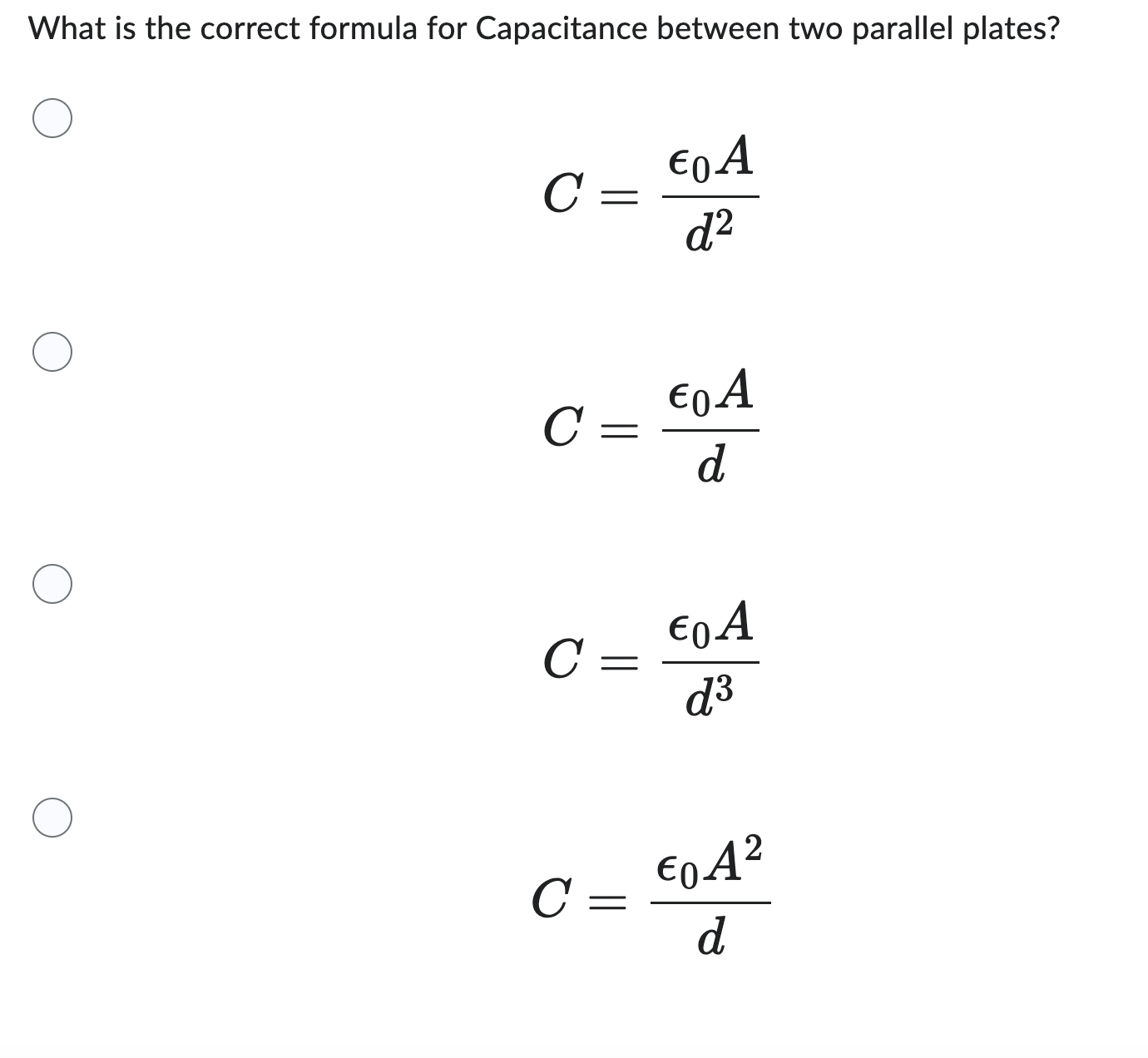 What is ﻿the correct formula for Capacitance between | Chegg.com