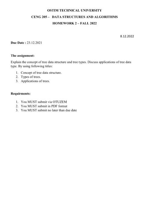 Solved OSTIM TECHNICAL UNIVERSITY CENG 205 - DATA STRUCTURES | Chegg.com Solved OSTIM TECHNICAL UNIVERSITY CENG 205 - DATA STRUCTURES | Chegg.com
