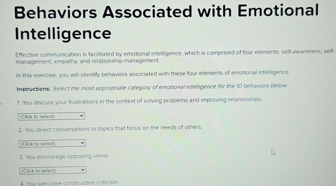 Solved Behaviors Associated with Emotional | Chegg.com