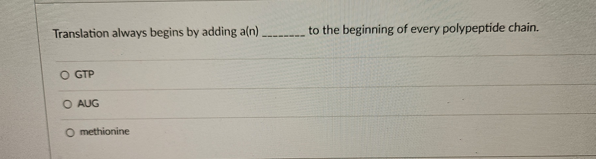 Solved Translation always begins by adding a(n) q, ﻿to the | Chegg.com