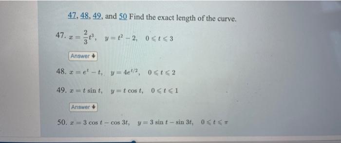 Solved 47,48,49, and 50 Find the exact length of the curve. | Chegg.com