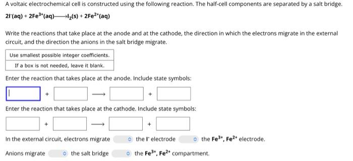 Solved A voltaic electrochemical cell is constructed using | Chegg.com