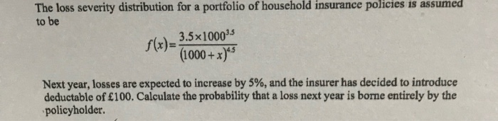 Solved The loss severity distribution for a portfolio of | Chegg.com