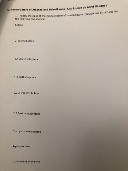 Solved C. Nomenclature of Alkanes and Haloalkanes (Also | Chegg.com