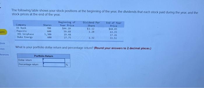Solved The following table shows your stock positions at the | Chegg.com