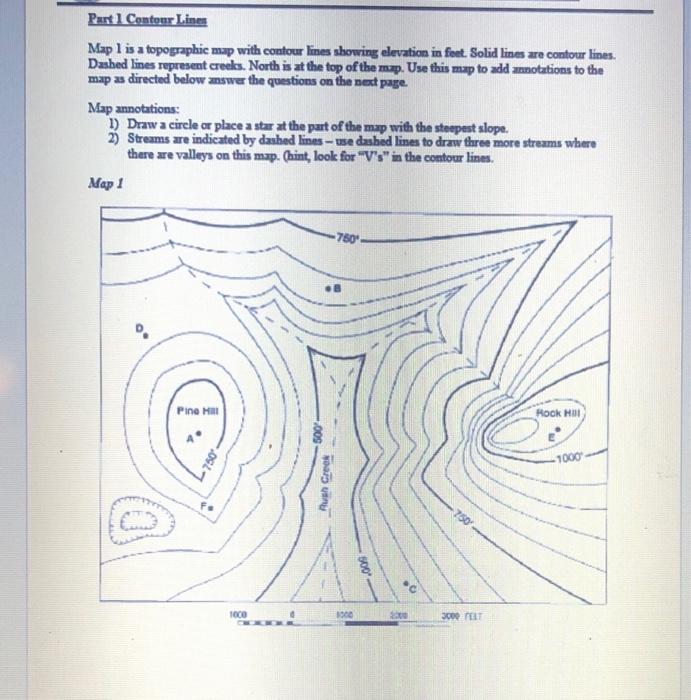 Solved Map 1 is a topographic map with contour lines showing | Chegg.com
