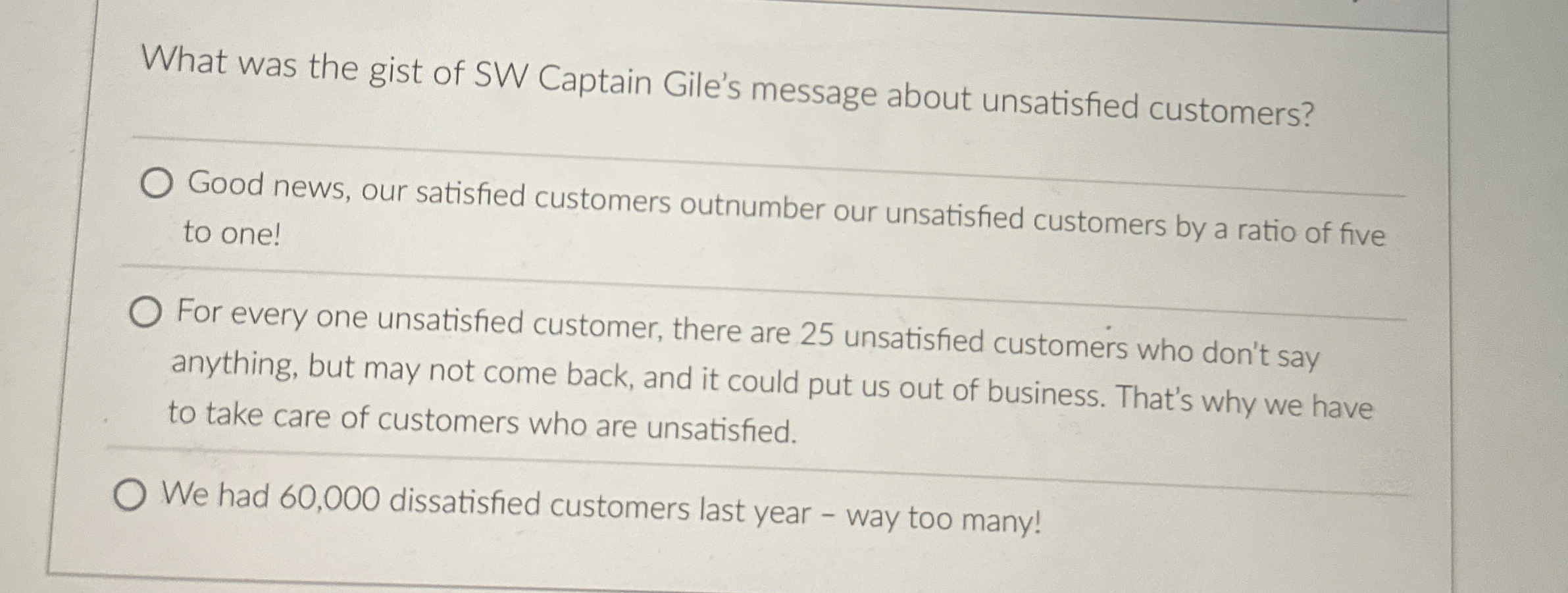 Solved What was the gist of SW Captain Gile's message about | Chegg.com