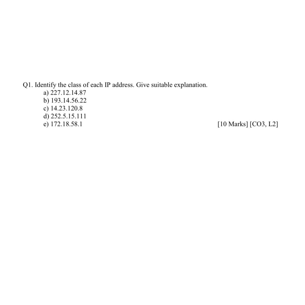 Solved Q1. ﻿Identify the class of each IP address. Give | Chegg.com