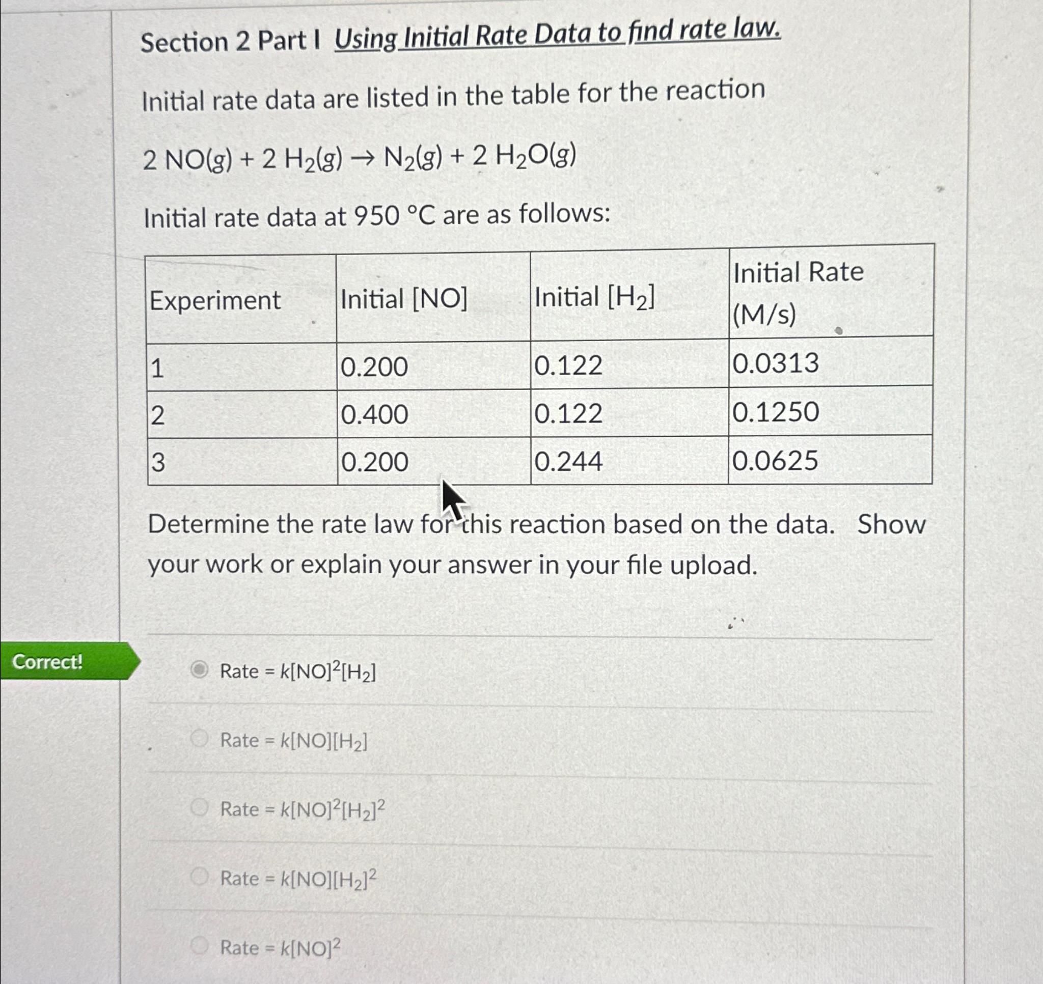 Solved Section 2 ﻿part I Using Initial Rate Data To Find