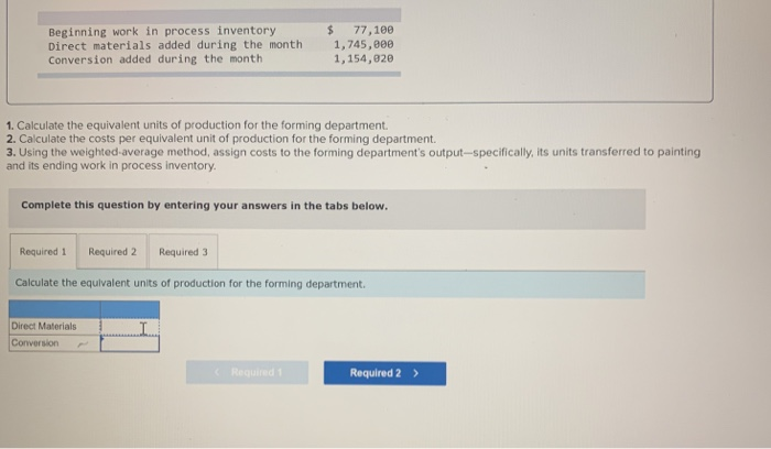 Solved Beginning work in process inventory Direct materials | Chegg.com