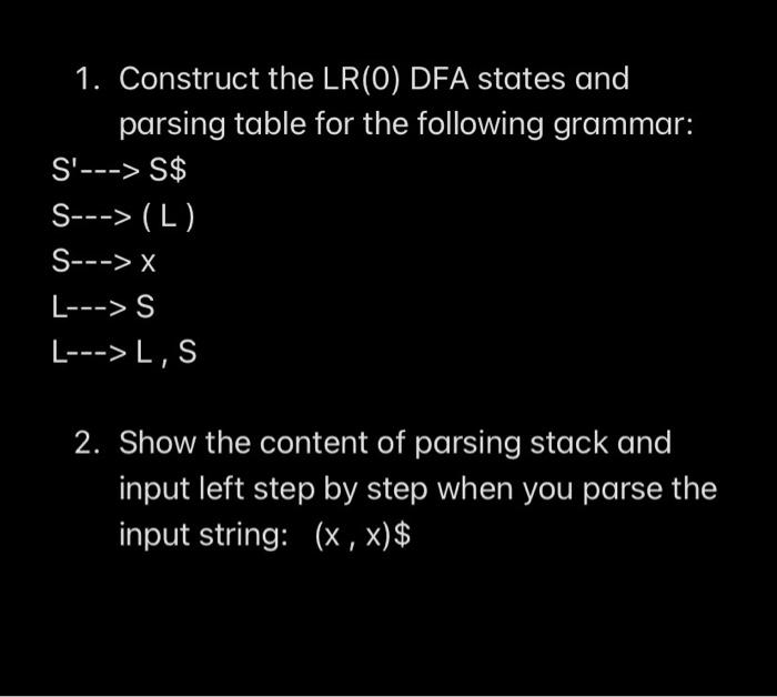 Solved 1. Construct the LR(0) DFA states and parsing table | Chegg.com