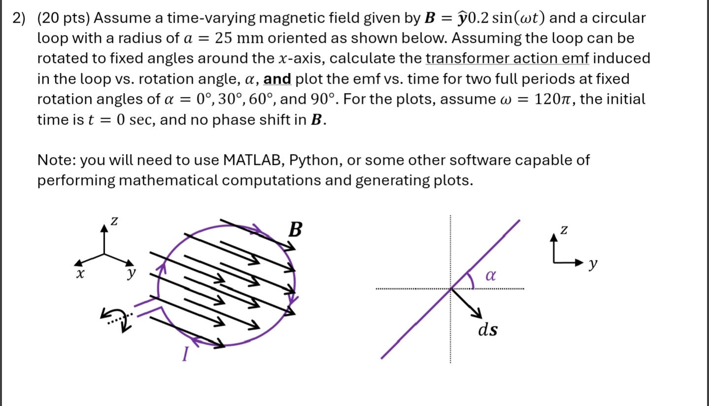 (20 ﻿pts) ﻿Assume a time-varying magnetic field given | Chegg.com