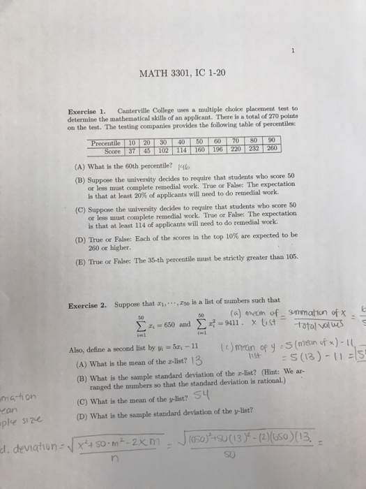 Solved MATH 3301, IC 1-20 Exercise 1. Canterville College | Chegg.com