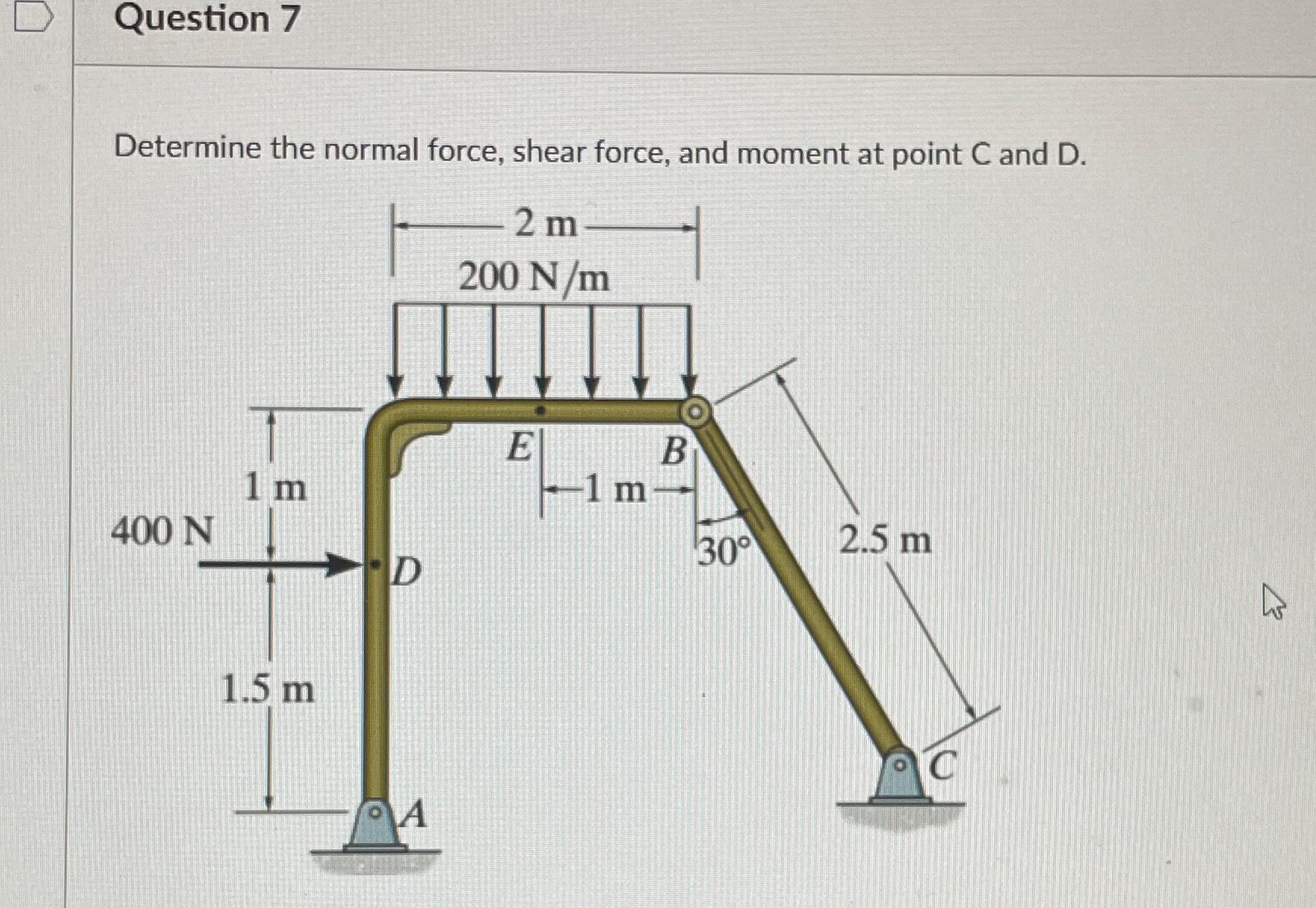 Solved Question 7Determine the normal force, shear force, | Chegg.com