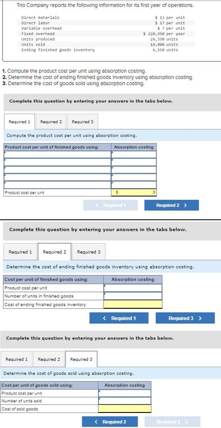 Solved Trio Company reports the following information for | Chegg.com